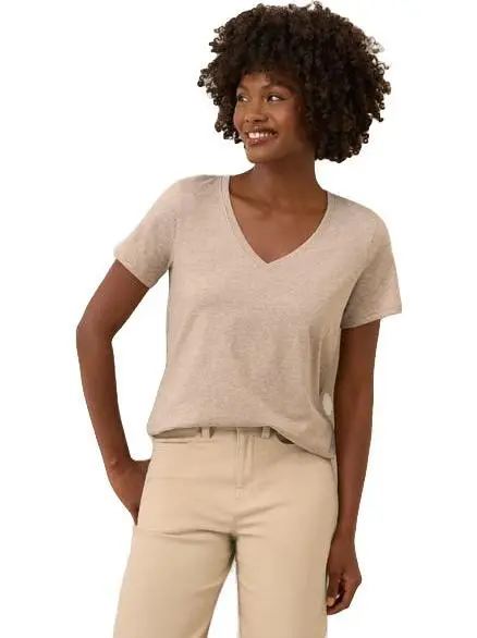 PACT Organic Cotton Softspun V-neck T-shirt - Flax Heather