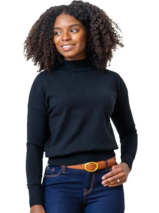 HOPE & HENRY Funnel Neck Pullover Sweater - Black Funnel Neck