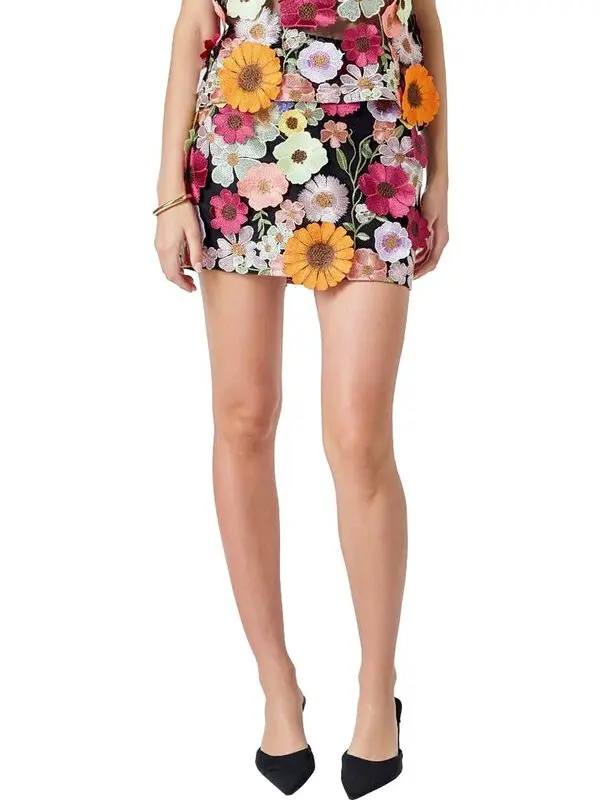 Endless Rose Floral Embroidered Miniskirt - Black