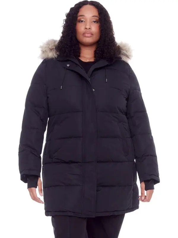 ALPINE NORTH Aulavik Vegan Down Mid-length Hooded Parka Coat - Black