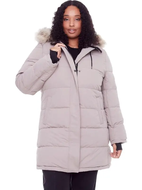 ALPINE NORTH Aulavik Vegan Down Mid-length Hooded Parka Coat - Light Taupe