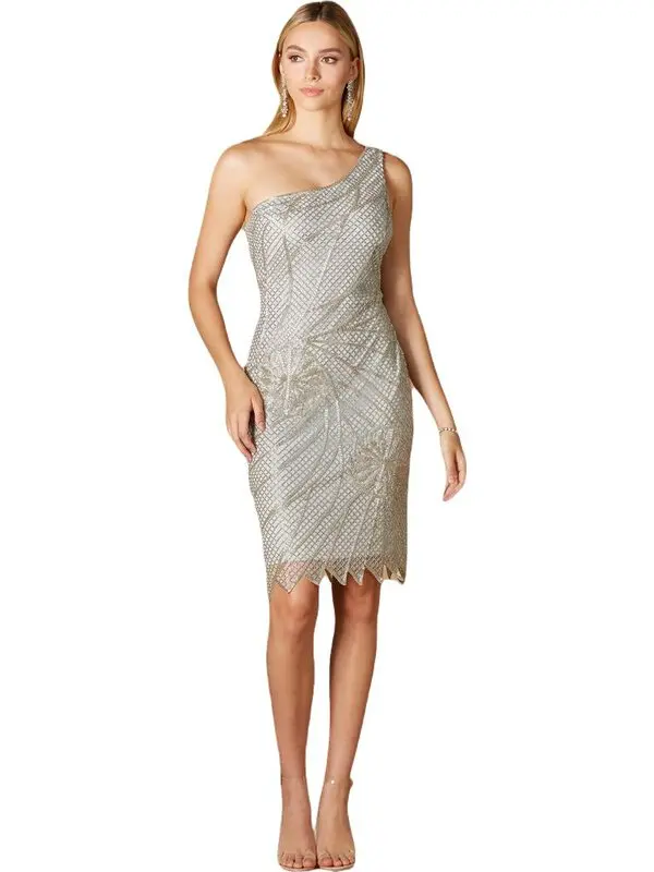 LARA NEW YORK One Shoulder Cocktail Gown - Silver
