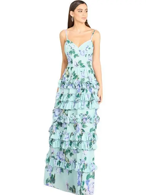 LARA NEW YORK Ruffle Skirt Printed Gown - Mint