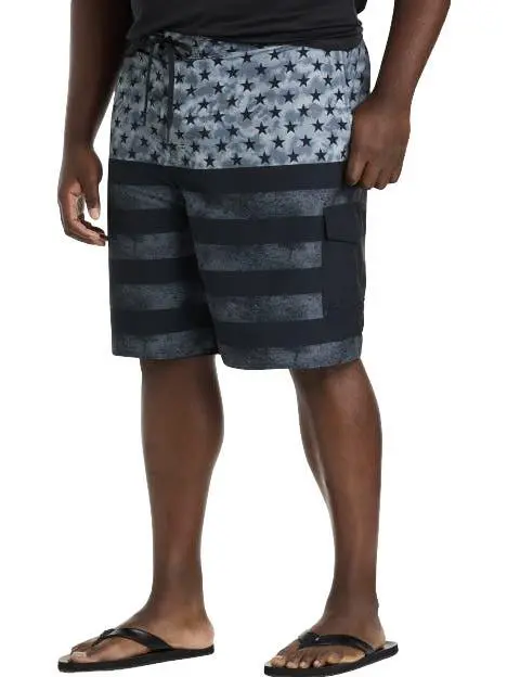 HARBOR BAY BY DXL Big & Tall Patriotic Cargo Swim Trunks - Black