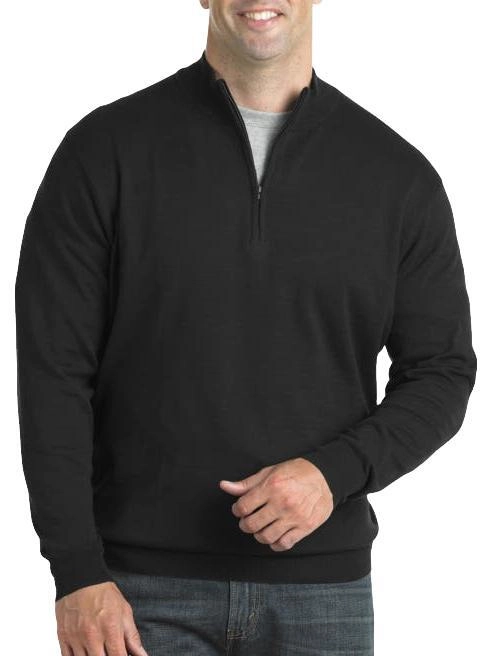 HARBOR BAY BY DXL Big & Tall Quarter-zip Pullover Sweater - Black