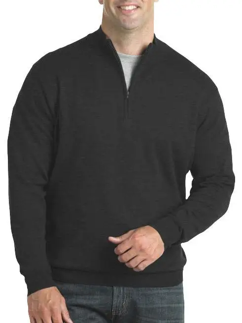HARBOR BAY BY DXL Big & Tall Quarter-zip Pullover Sweater - Carbon Htr
