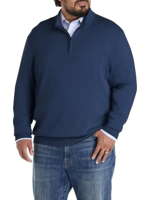 HARBOR BAY BY DXL Big & Tall Quarter-zip Pullover Sweater - Pageant Blue