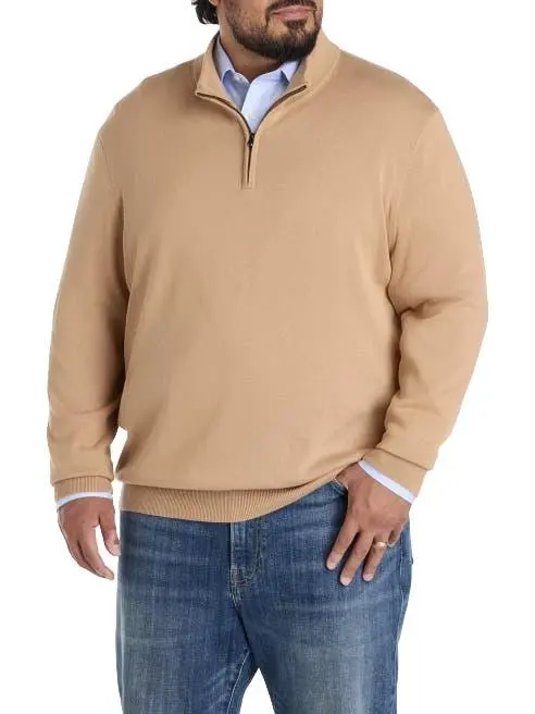 HARBOR BAY BY DXL Big & Tall Quarter-zip Pullover Sweater - Praline