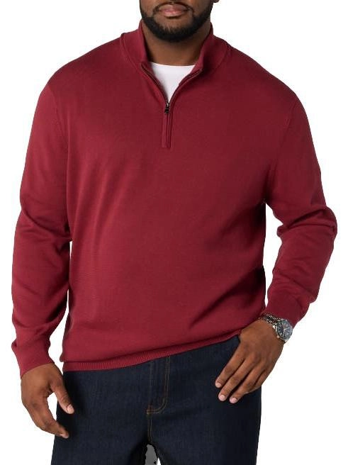 HARBOR BAY BY DXL Big & Tall Quarter-zip Pullover Sweater - Ruby Wine