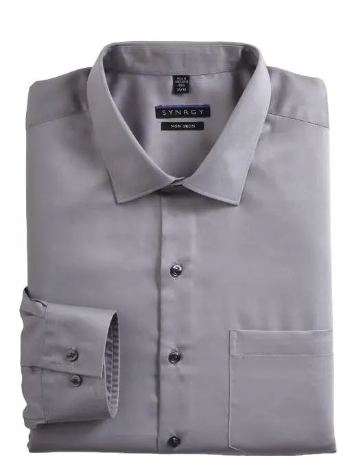 SYNRGY BY DXL Big & Tall Sateen Dress Shirt - Gun Metal Grey