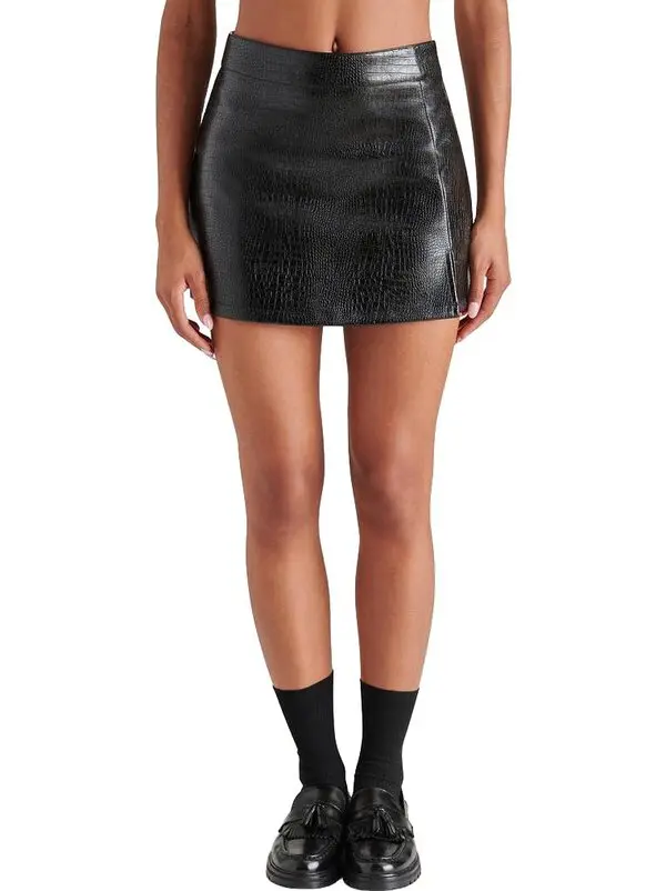 Steve Madden Cameron Snakeskin Embossed Faux Leather Mini Skirt - Black