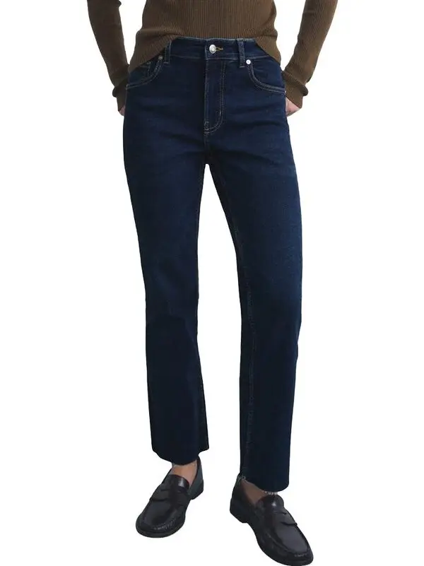 Mango Sienna Raw Hem Crop Flare Jeans - Dark Blue