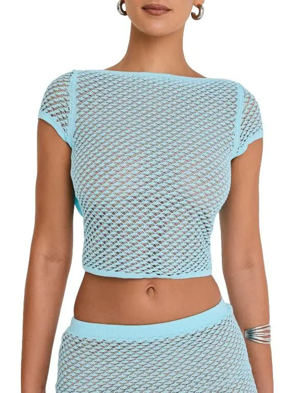 MISTRESS ROCKS Ruffle Knit Crop Top - Seafoam