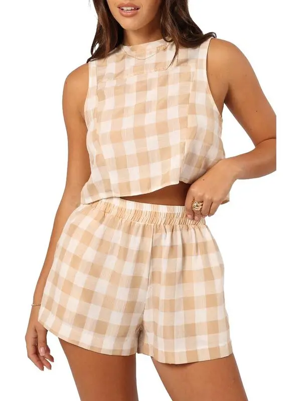 PETAL & PUP Jemmy Button Back Crop Shell - Beige Check