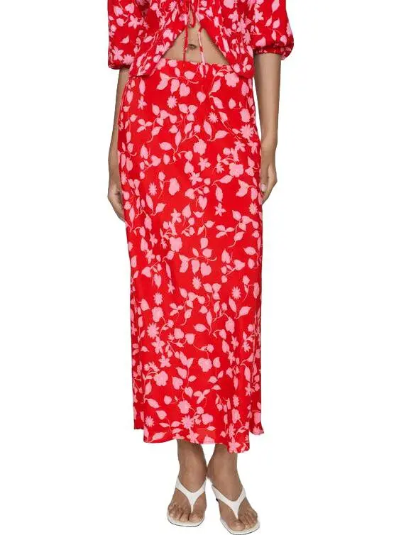 Mango Floral Maxi Skirt - Red