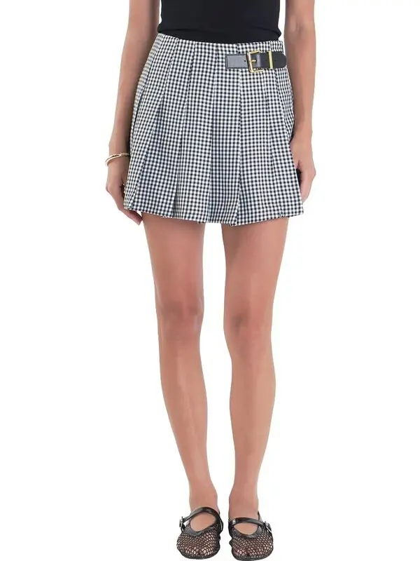 English Factory Gingham Check Pleated Skort - Black