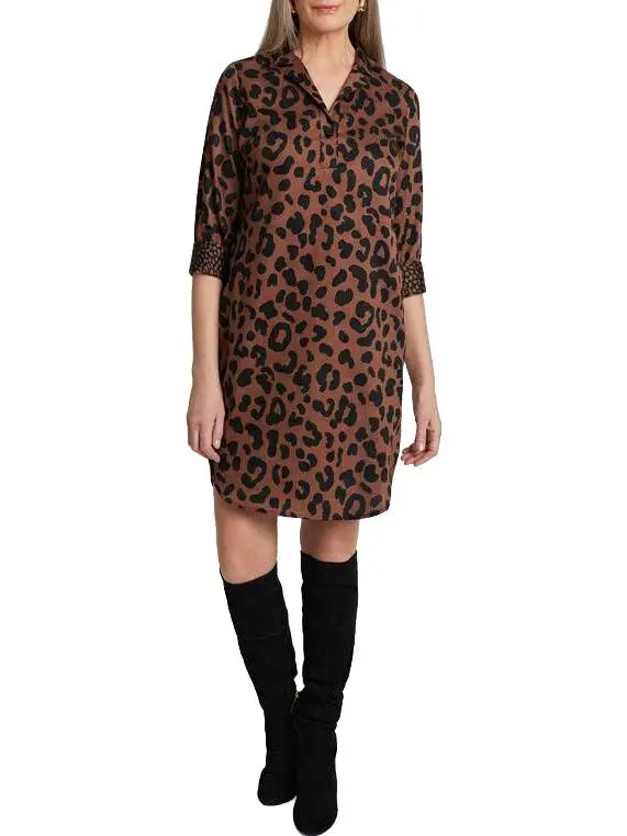 Foxcroft Sloane Animal Print Popover Shirtdress - Macchiato/black
