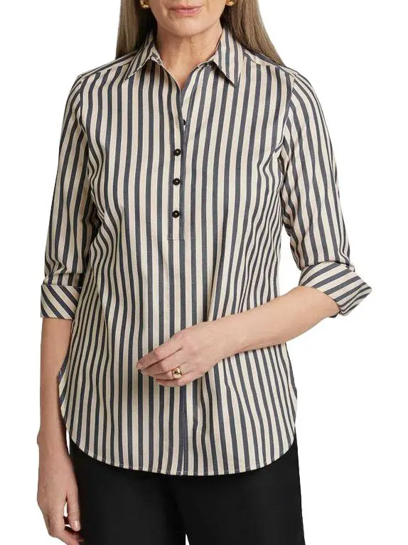 Foxcroft Madison Stripe Stretch Cotton Blend Top - Black/neutral