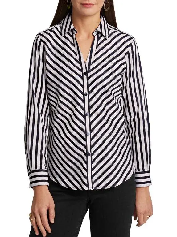 Foxcroft Mary Stripe Cotton Sateen Shirt - Silver Birch Stripe/black