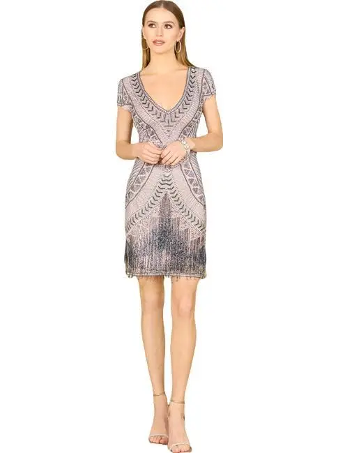 LARA NEW YORK Brooklyn Beaded Short Dress - Blush