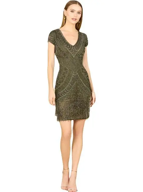 LARA NEW YORK Brooklyn Beaded Short Dress - Olive