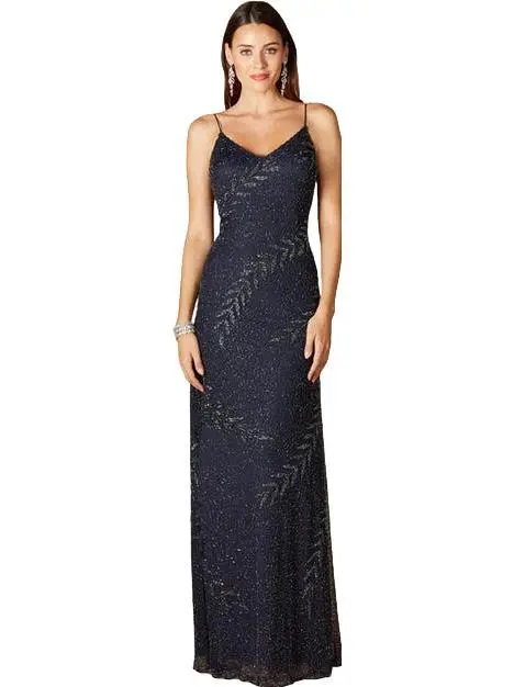 LARA NEW YORK Beaded Full-length Gown - Navy