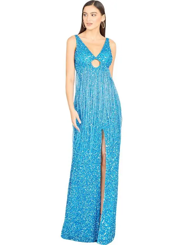 LARA NEW YORK Regan Sequin Fringe Dress - Ocean
