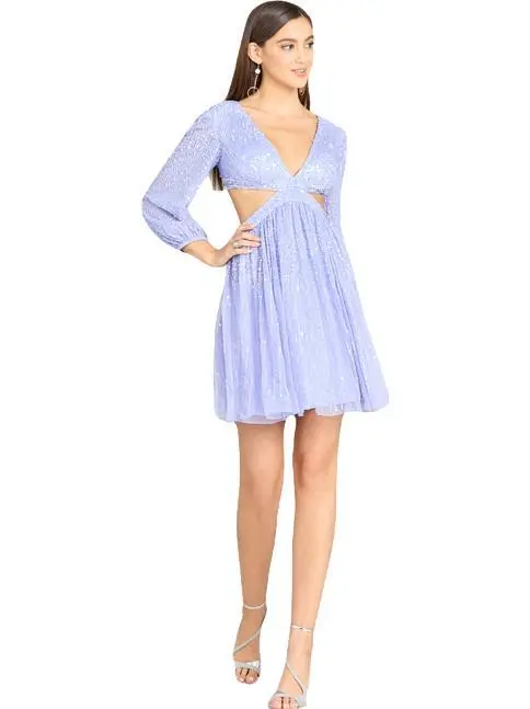 LARA NEW YORK Long Sleeve Cut Out Dress With Lace-up Back - Blueiris