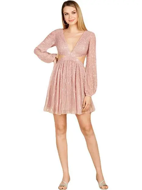 LARA NEW YORK Long Sleeve Cut Out Dress With Lace-up Back - Blush