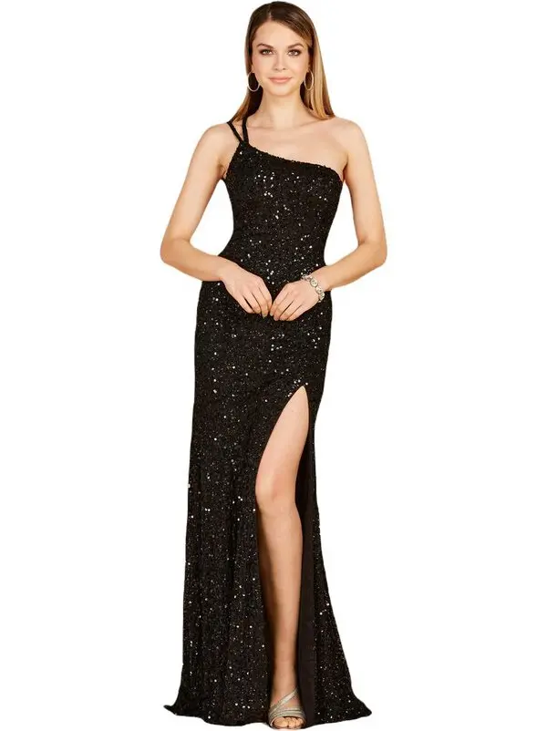 LARA NEW YORK One-shoulder Beaded Gown - Black