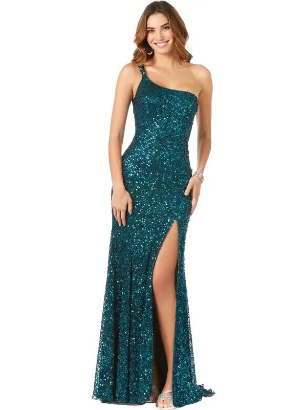 LARA NEW YORK One-shoulder Beaded Gown - Teal