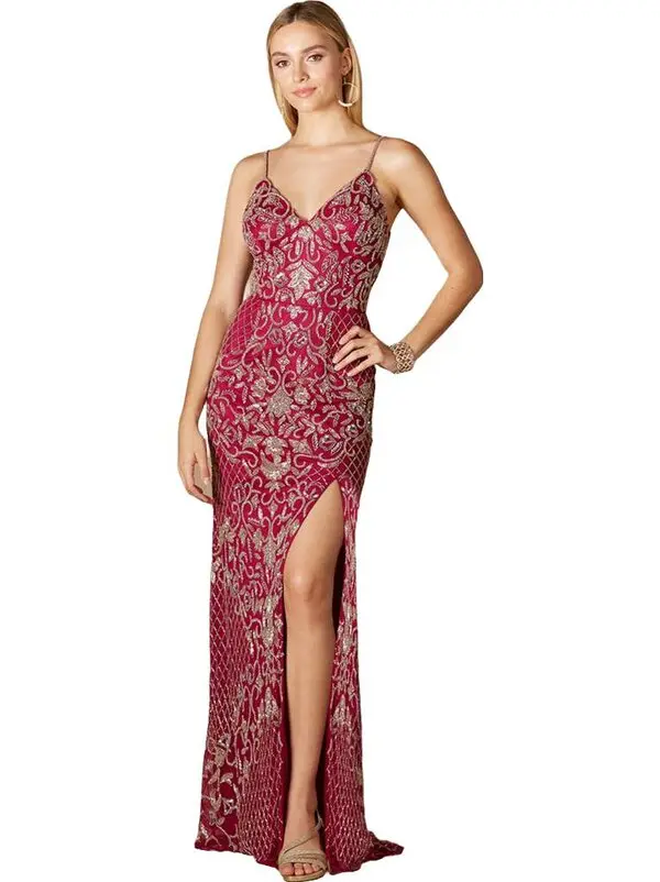 LARA NEW YORK Beaded Tank Dress With Slit - Raspberry