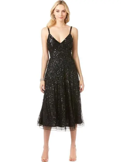 LARA NEW YORK Beaded V-neckline Sheath Gown - Black