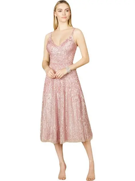 LARA NEW YORK Beaded V-neckline Sheath Gown - Mauve