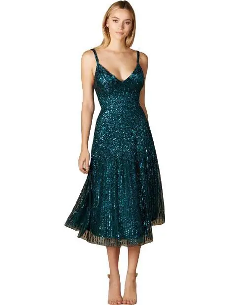 LARA NEW YORK Beaded V-neckline Sheath Gown - Teal