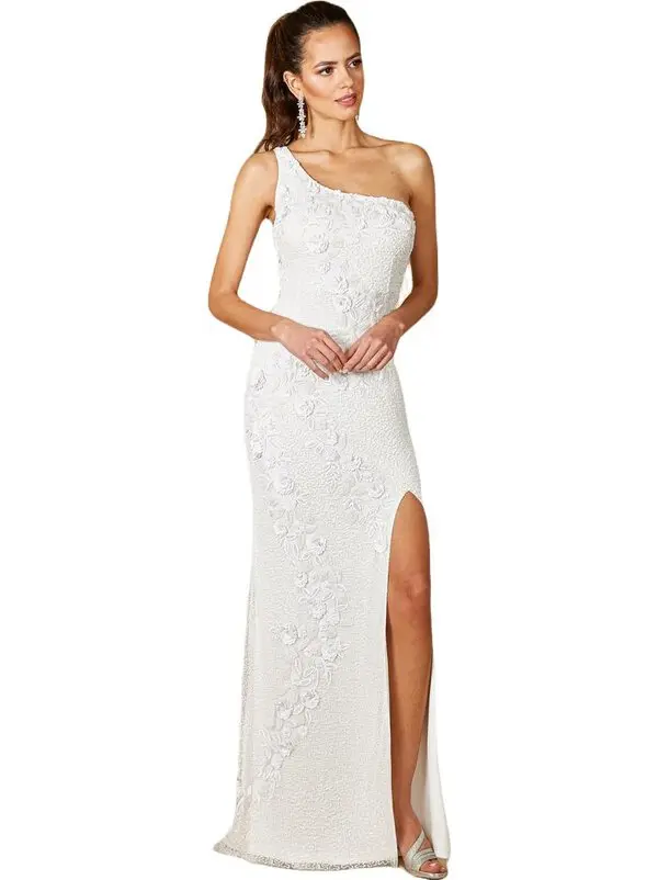 LARA NEW YORK Fleur One Shoulder Beaded Wedding Gown - Ivory