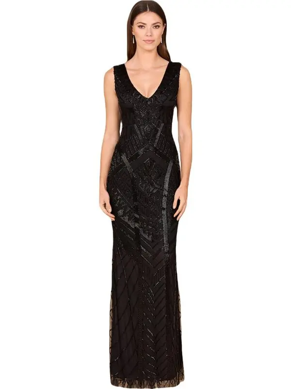 LARA NEW YORK Fitted Dress With Tonal Beading - Black