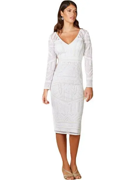 LARA NEW YORK Gloria Beaded Midi Dress - Ivory