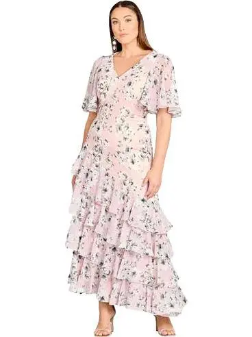 LARA NEW YORK Cape Sleeve Print Dress - Blush
