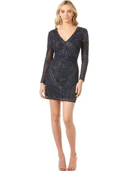 LARA NEW YORK Beaded Cocktail Dress - Navy