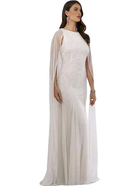 LARA NEW YORK Eve Beaded Cape Sleeve Wedding Dress - Ivory