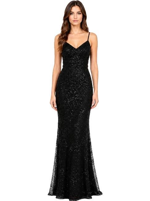 LARA NEW YORK Bodycon V-neck Beaded Dress - Black