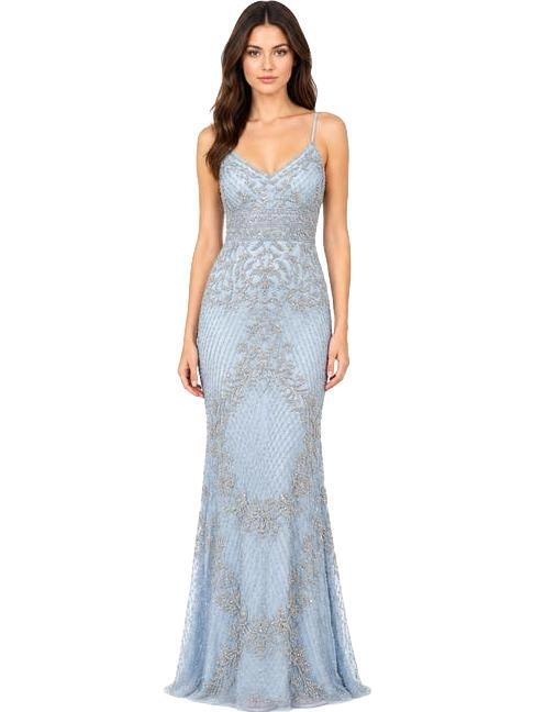 LARA NEW YORK Bodycon V-neck Beaded Dress - Periwinkle