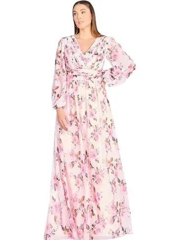 LARA NEW YORK Long Sleeve Print Dress - Pink