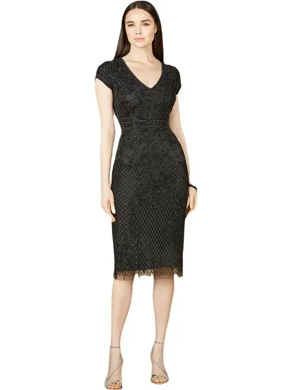 LARA NEW YORK Cap Sleeve Midi Gown - Black