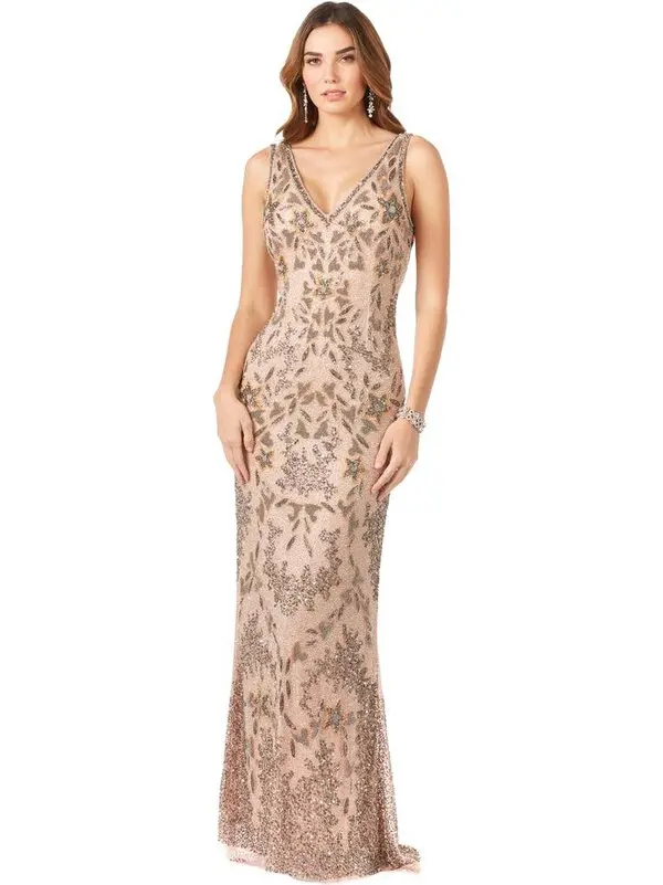 LARA NEW YORK Beaded And Sequined Gown - Blush
