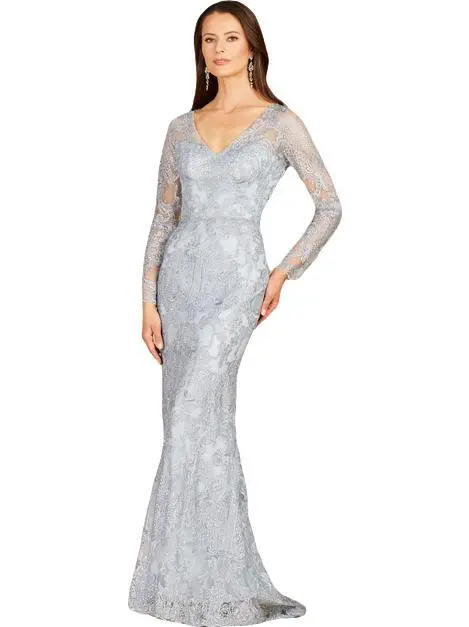LARA NEW YORK Long Sleeve Lace Mermaid Gown - Lightblue