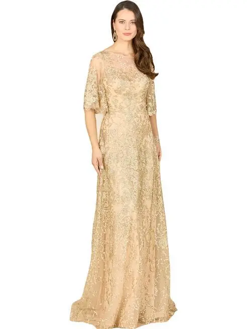 LARA NEW YORK Cape Sleeve Gown - Champagne