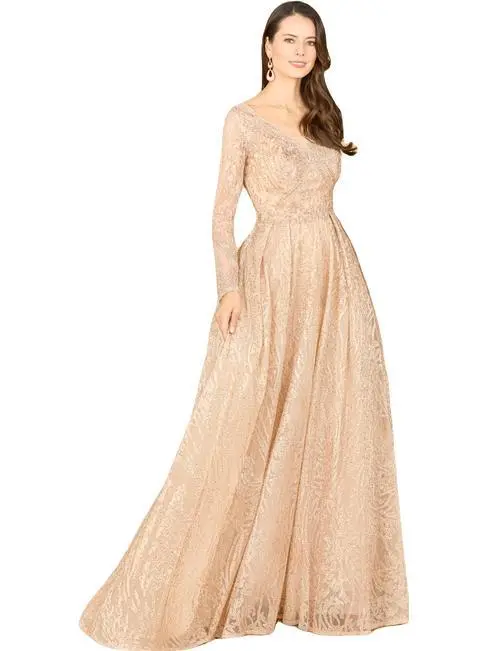 LARA NEW YORK Swirling Pattern Ball Gown - Champagne