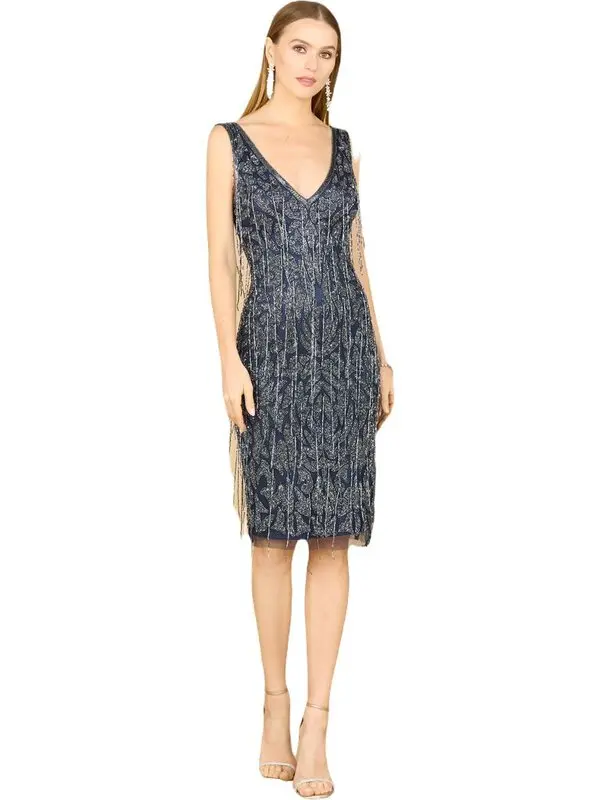 LARA NEW YORK Fringe Cocktail Dress - Navy